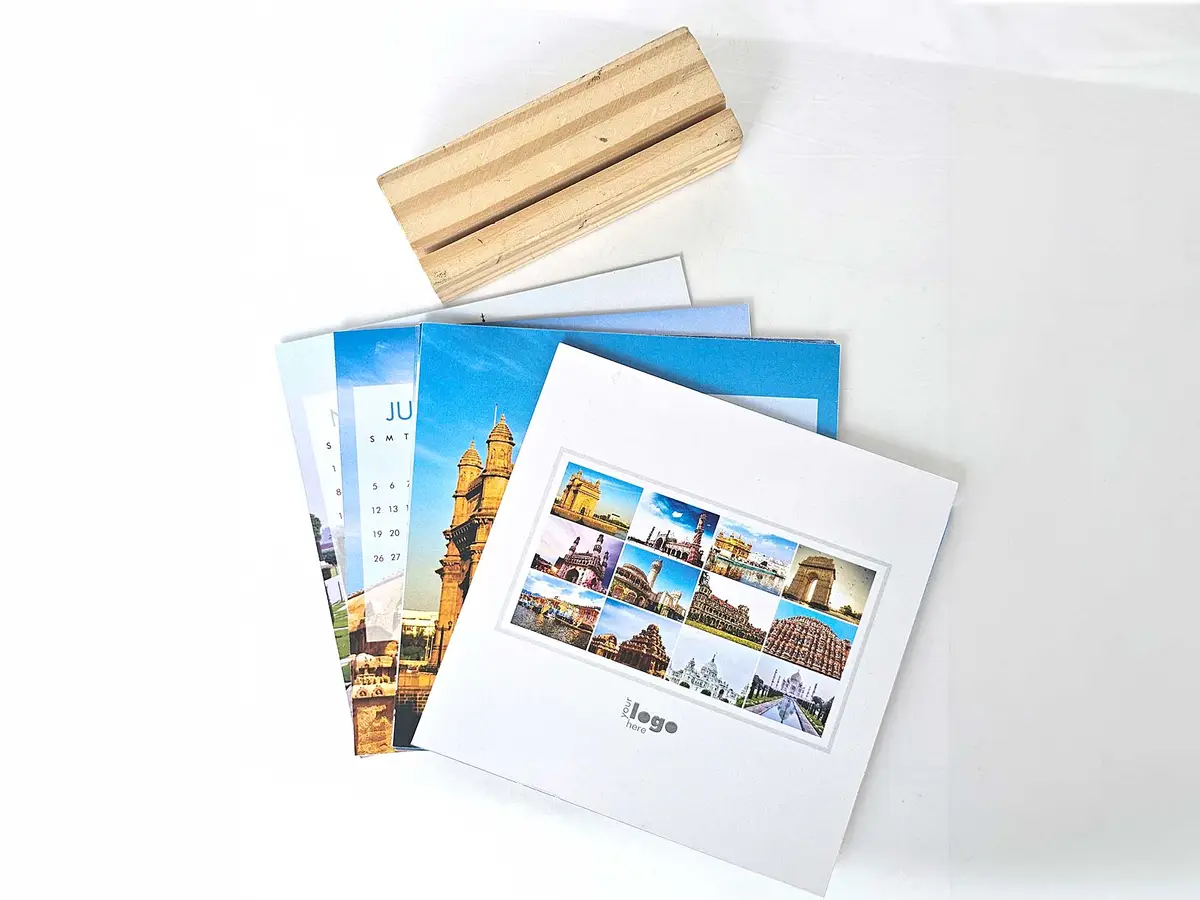 Wooden Base Square Calendar 2026 | Premium Desk Calendar Online | Printo