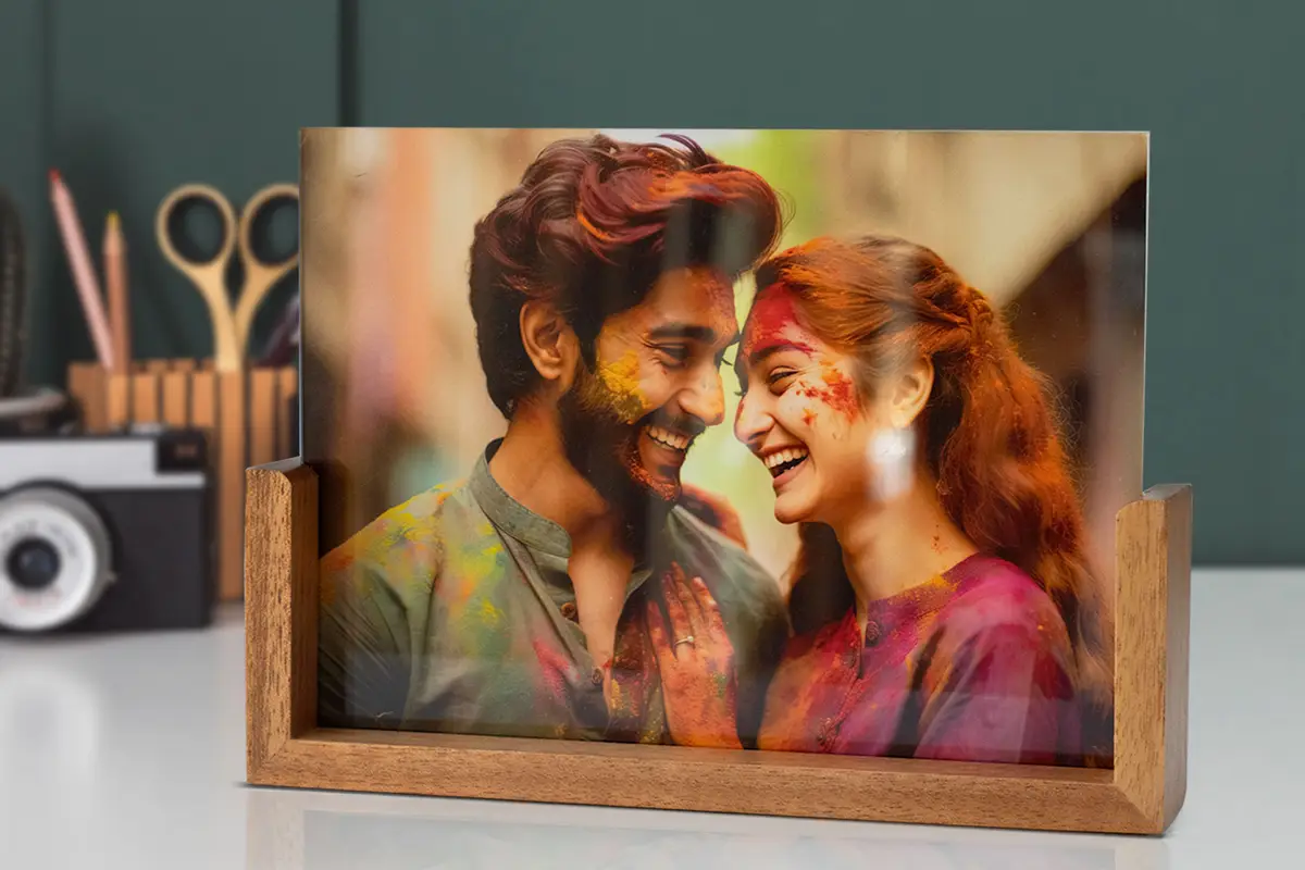 Personalized Photo Stand with Wooden Base | Printo.in