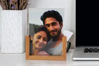 Personalized Photo Stand with Wooden Base | Printo.in